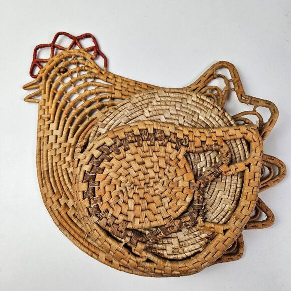 None and/or Unknown | Wall Decor | Vintage Wicker Chicken 4pc Trivet ...